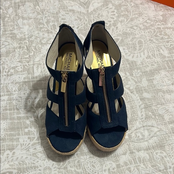 Michael Kors | Shoes | Michael Kors Dark Blue Wedge Sandals | Poshmark
